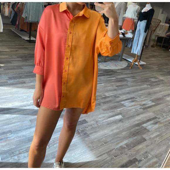 Lena | Tops | New Lena Colorblock Oversized Blouse In Mangoorange ...